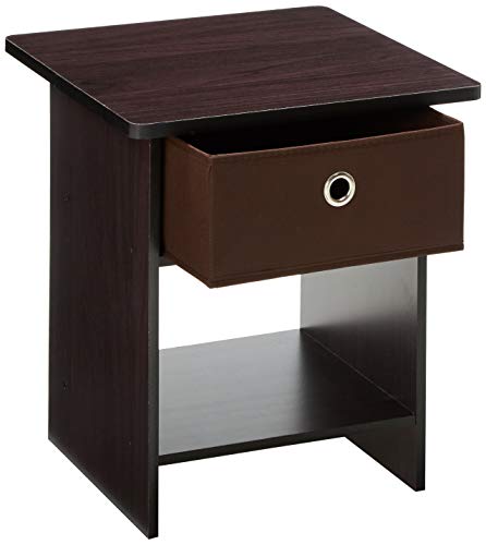 Furinno Dario End Table / Side Table / Night Stand / Bedside Table with Bin Drawer, 1-Pack, Dark Walnut