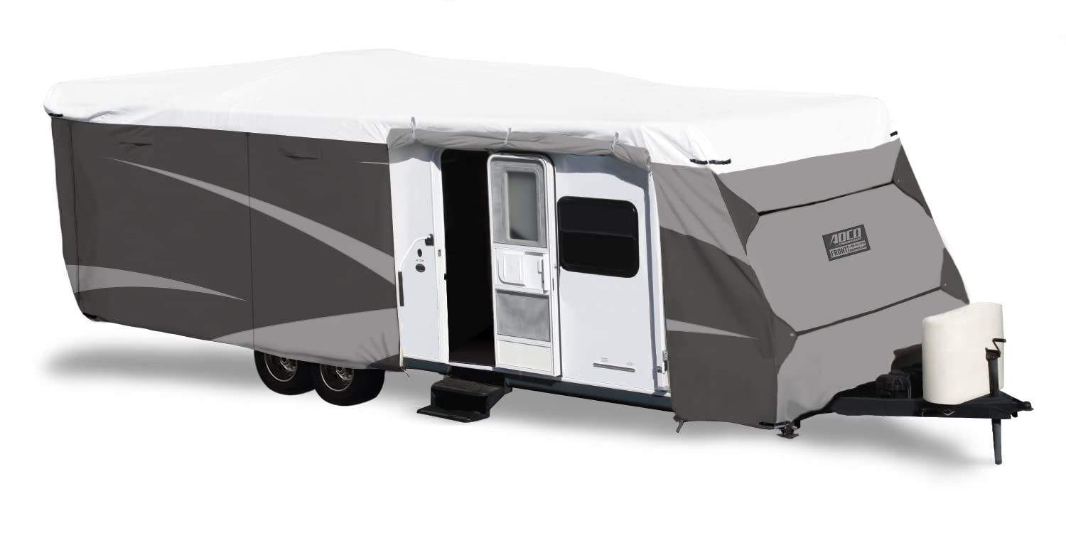 ADCO 36840 Designer Series Olefin HD Travel Trailer Cover 18' 1" - 20', Gray/White