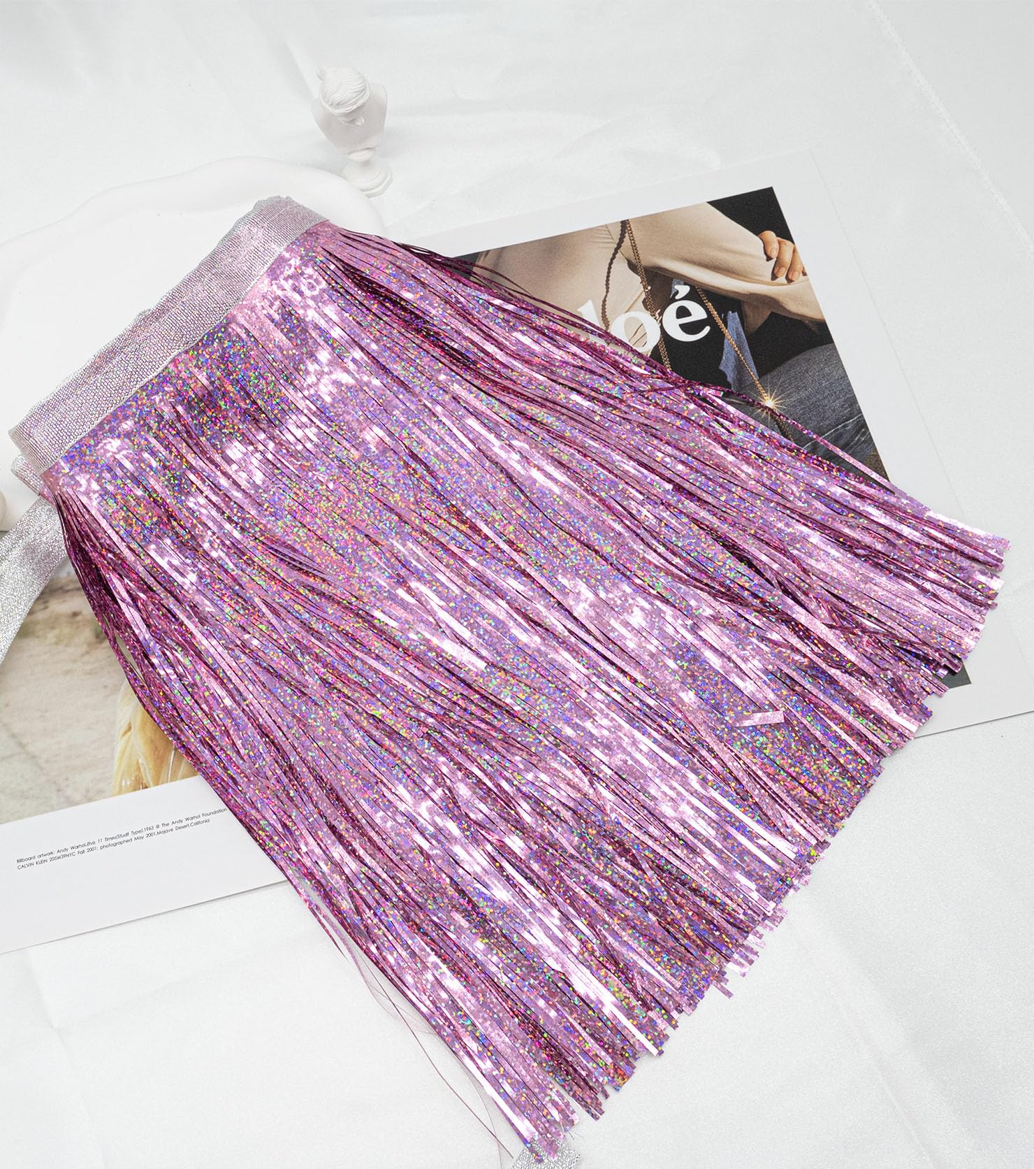 Sharonlily 2 Pack Glitter Pink Foil Fringe Garland-4 Layers Thick | Shiny Metallic Tinsel Streamers, Hanging Fringe Banner for Wedding Christmas Decoration Home Hanging Parade Floats