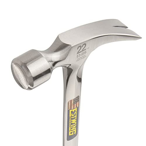Estwing E3β22S 22 oz Straight Claw Hammer with Smooth Face & Shock Reduction Grip, Silver