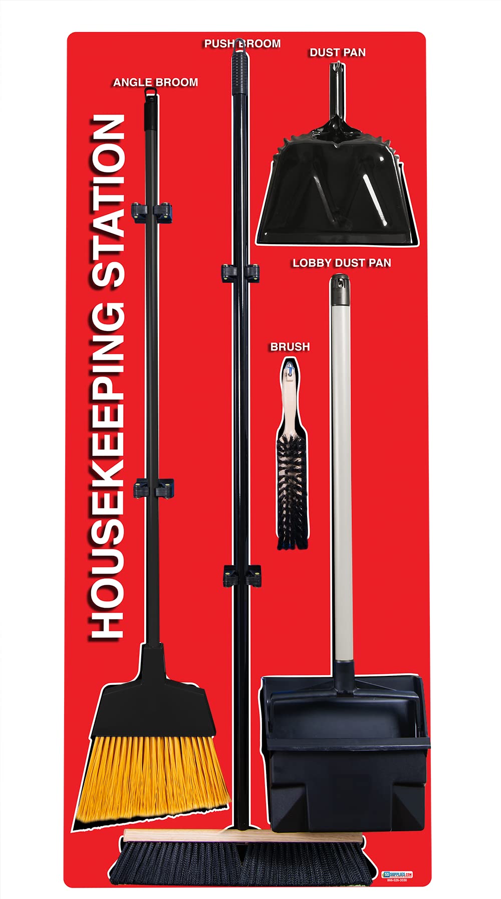 5S Housekeeping Shadow Board Broom Station RED (with Broom Kit)