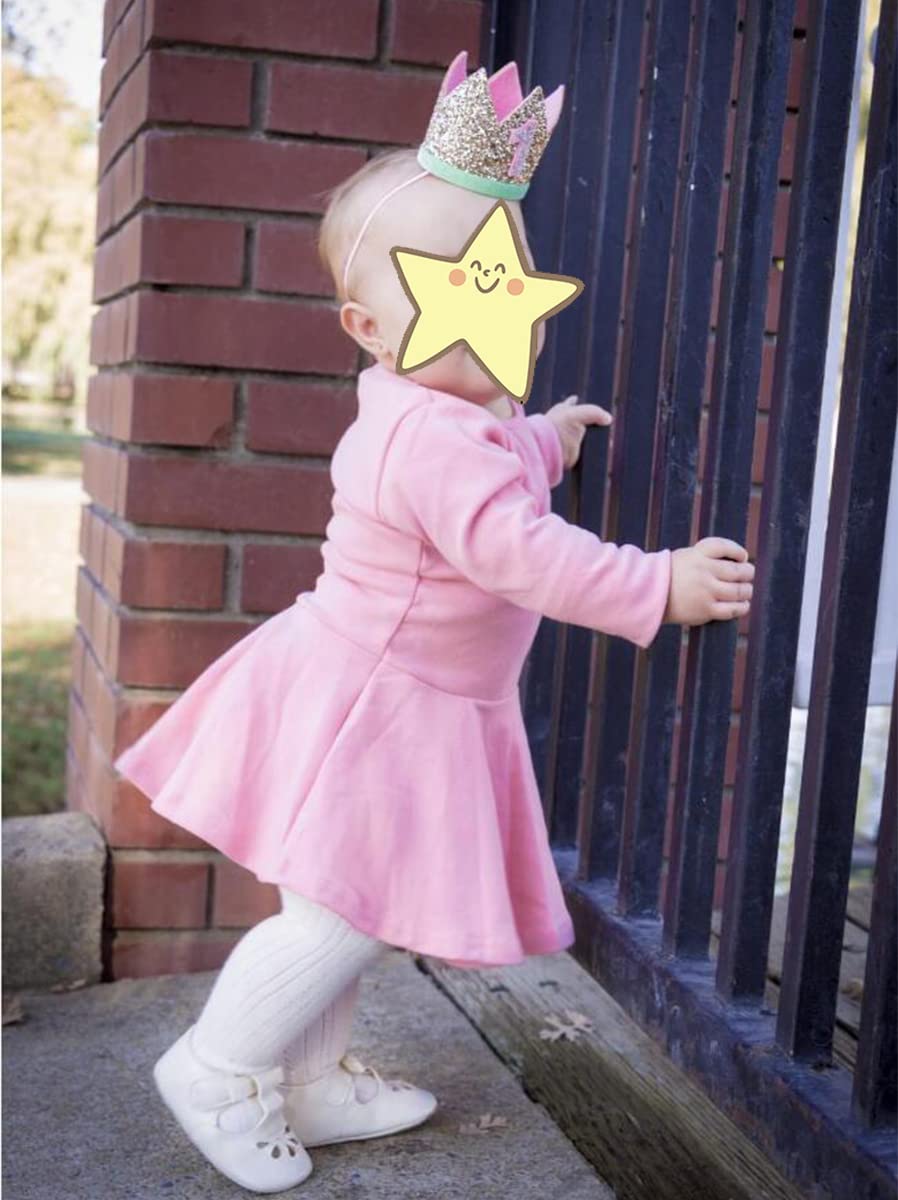 Csbks Toddler Baby Girls Long Sleeve Cotton Dress Solid Ruffle Tops 2T Pink