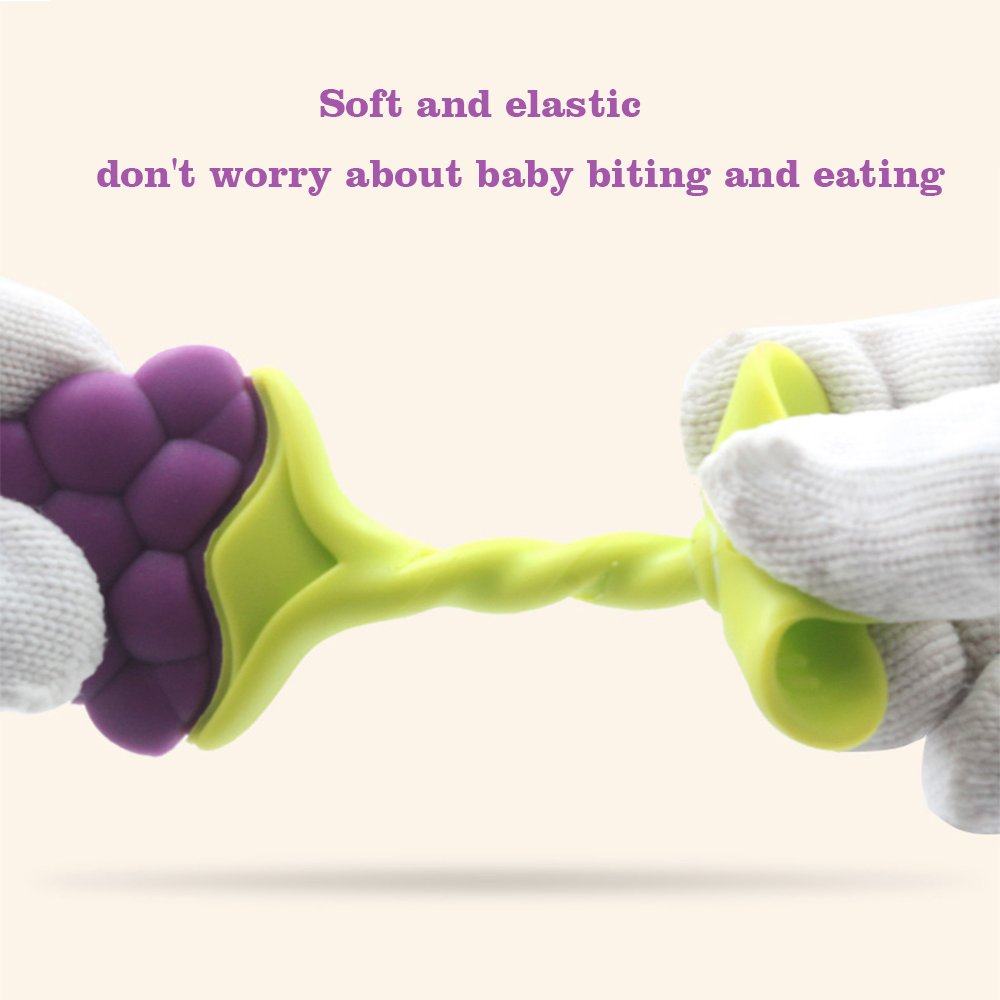 Baby Teething Toys - Natural Organic Freezer Safe Teether Set with Pacifier Clip for 3 to 12 Months Babies, Soft Silicone Fruit Teethers Toys, Infant and Toddler(5 Pack)