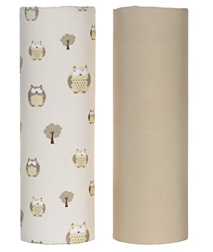 Cuddles & Cribs 2 Pack GOTS Certified Organic Cotton Fitted Crib Sheet - Tan, Owl
