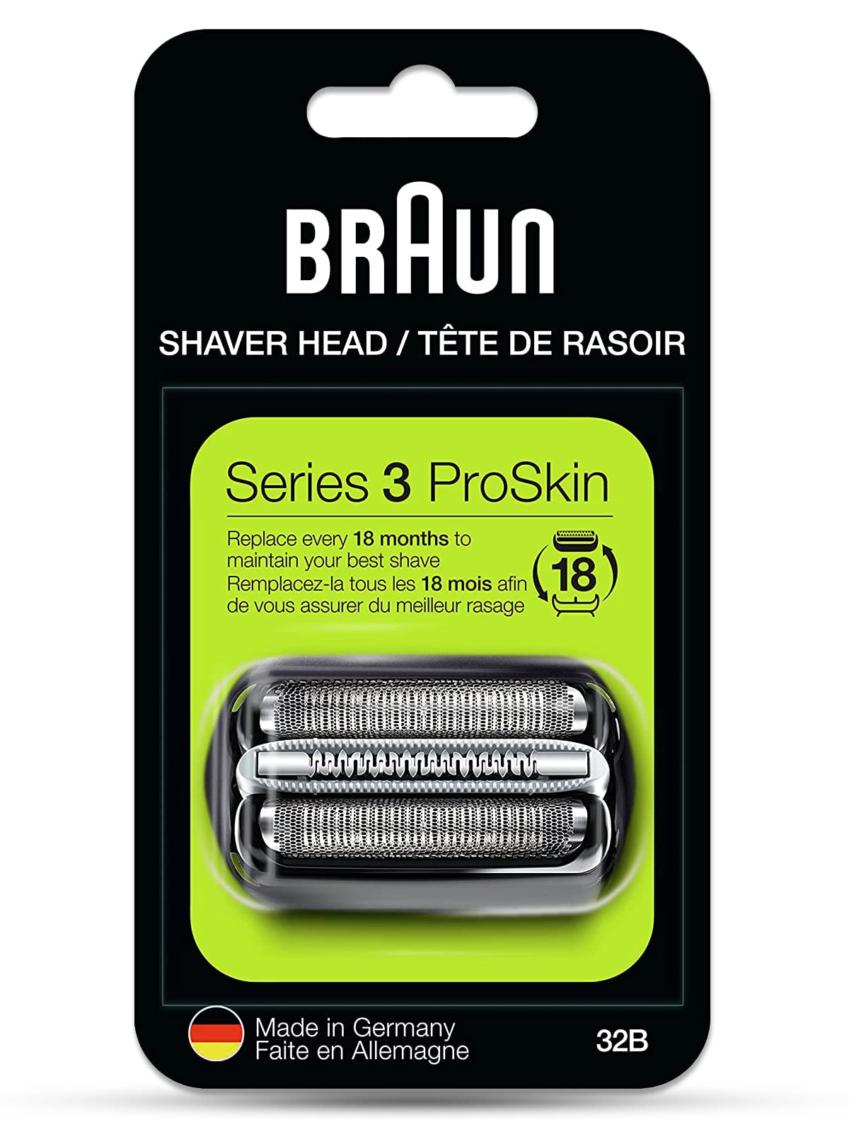 32B Shaver Replacement Head Foil & Cutter Cassette for Braun Series 3 Razor 320 330 340 350CC,Black