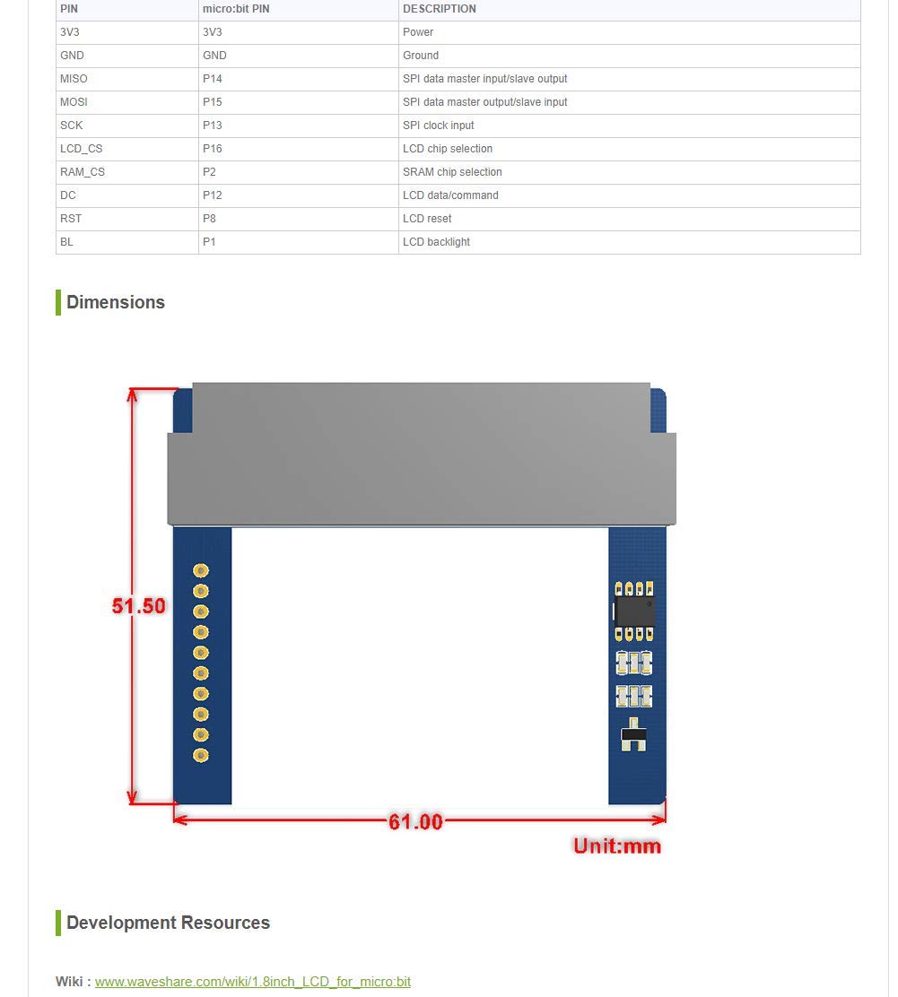 Waveshare 1.8inch Colorful Display Module for Micro/-bit 160x128 Pixels Capable of Displaying 65K Colors.