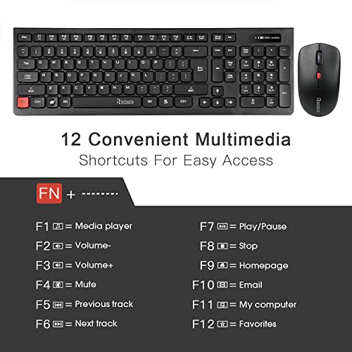 Wireless Keyboard and Mouse Combo ,DPI 1600, 2.4GHz Wireless Connection, Long Battery Life, Computer Keyboard and Mouse for PC, Desktop.Laptop, RECCAZR WC500 Design for Office and Home (Black)