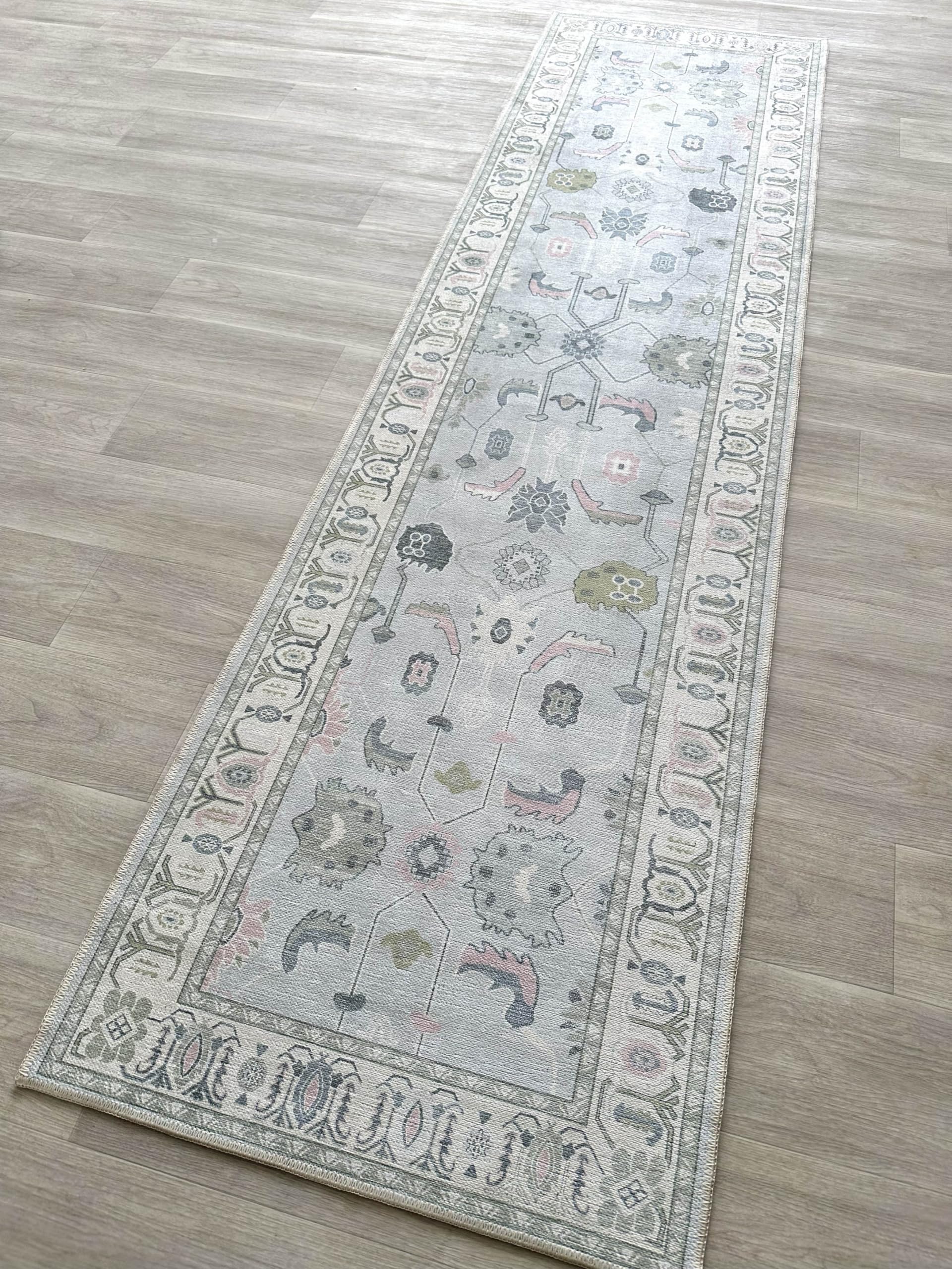 Cream Blue Oushak Rug, Modern Rugs, Vintage, Turkish, Eclectic, Floral, Pastel, Washable, Small Throw, Accent Area Rug for Living Room, Bedroom, Kitchen, Bathroom, 2'5"x4'9