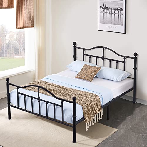 VECELO Queen Size Bed Frame Metal Platform Mattress Foundation/Box Spring Replacement,with Headboard & Footboard/Easy Assemble,Black