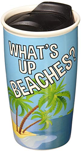 Enesco Margaritaville by Our Name is Mud What's Up Beaches Stoneware Travel Mug, 14 oz, Multicolor