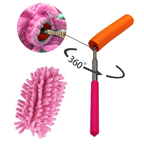 TIMIVO Microfiber Duster for Cleaning, Dusters with Telescoping Extension Pole, Extendable Washable Mini Dusters for Cleaning Car, Window, Furniture, Office (Pink Purple Rose red)