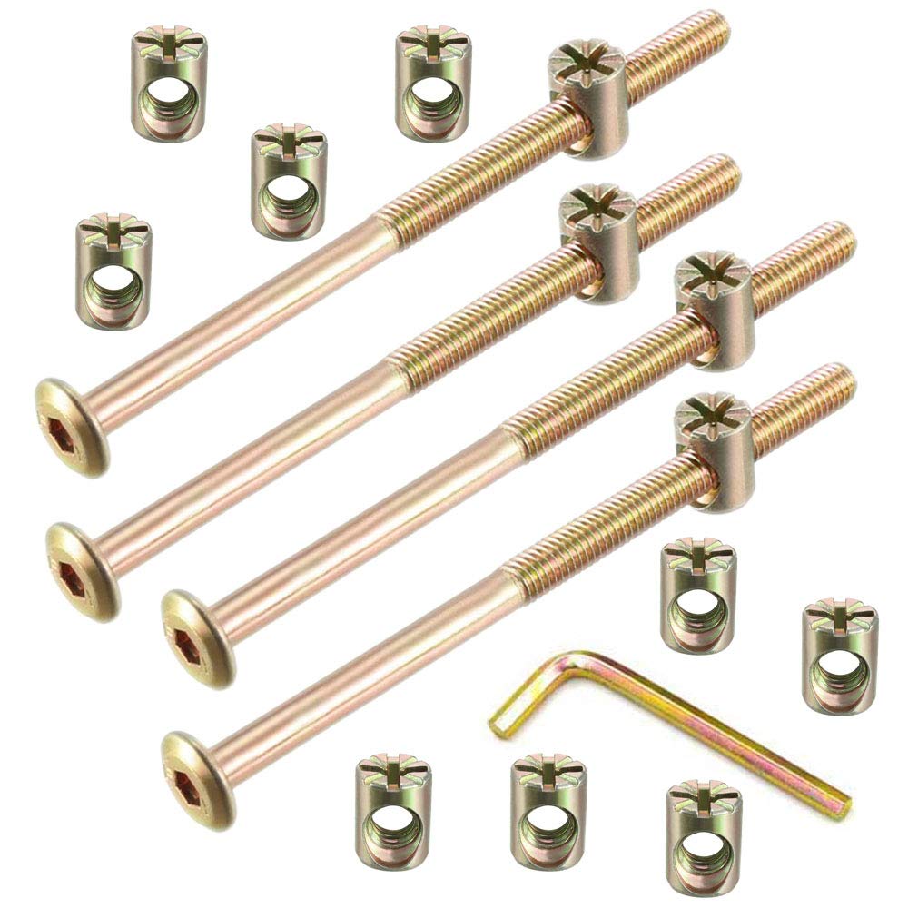 Socell M6 x 90mm Zinc Plated Hex Drive Socket Cap Furniture Barrel Screws Bolt Nuts Assortment Kit for Furniture Cots Beds Crib Hardware Screws Crib and Chairs(Pack of 15 and 1 Hex Key for Free)