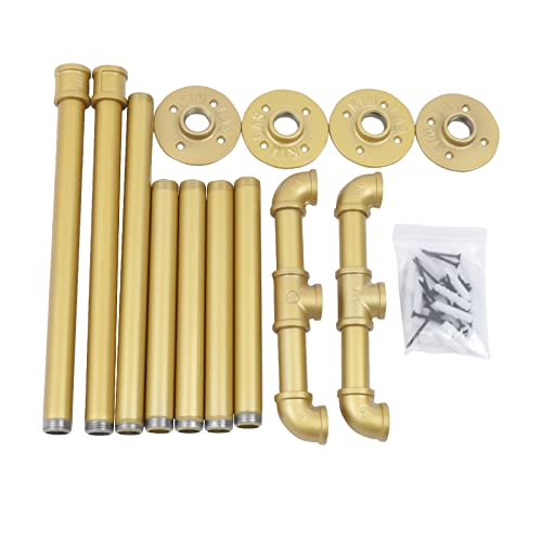 Bathrena Wall Mounted Clothes Rack Industrial Pipe Wall Mounted Garment Rack Clothes Storage Hanging Rack Heavy Duty Detachable Multi-Purpose Hanging Rod for Closet Storage (Gold-14.56*5.51in)