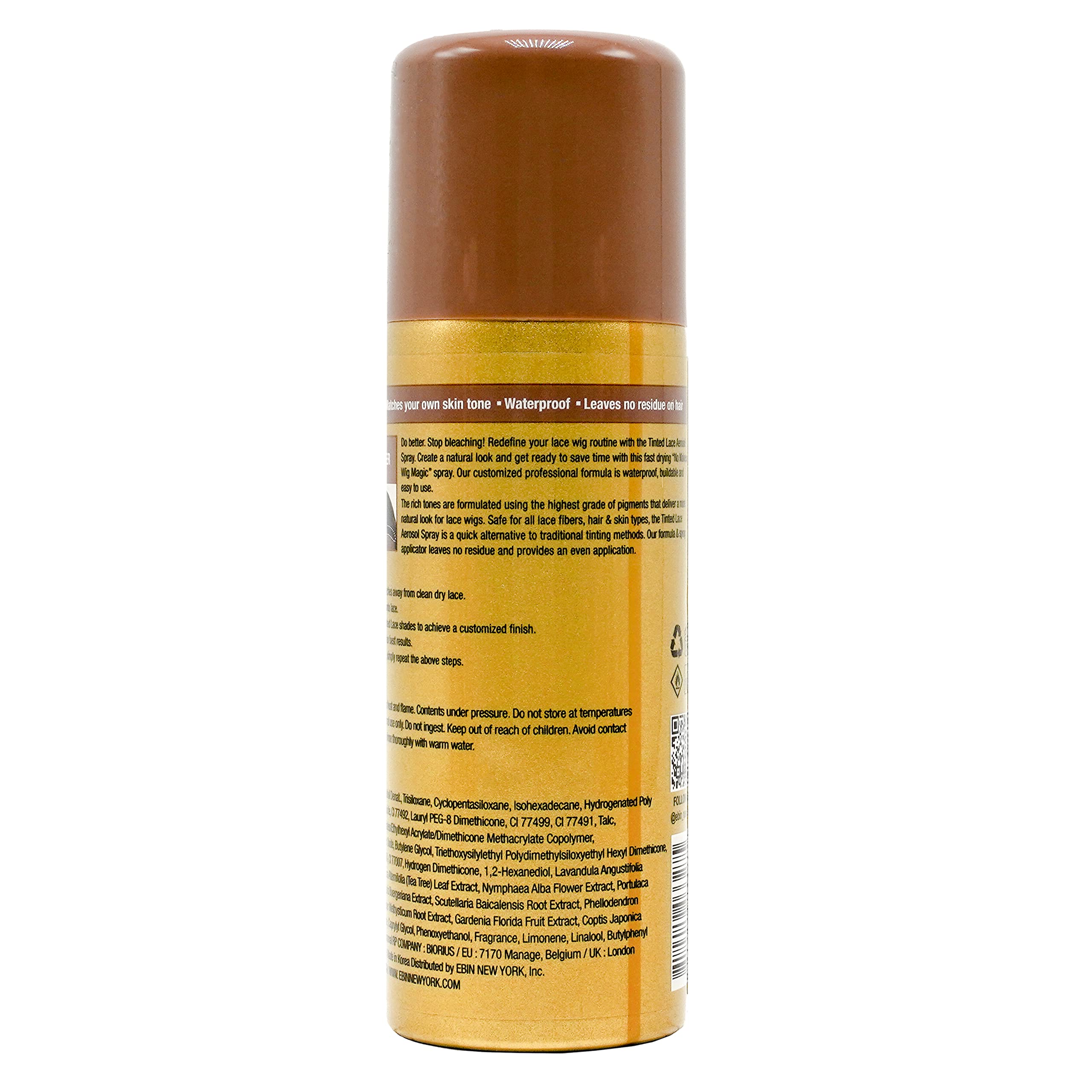 EBIN NEW YORK Tinted Lace Spray - Dark Brown 2.7oz/ 80ml, Quick dry, Water Resistant, No Residue, High pigmentation, Even Spray, Matching Skin Tone, Natural Look, Tinted Spray for Wig