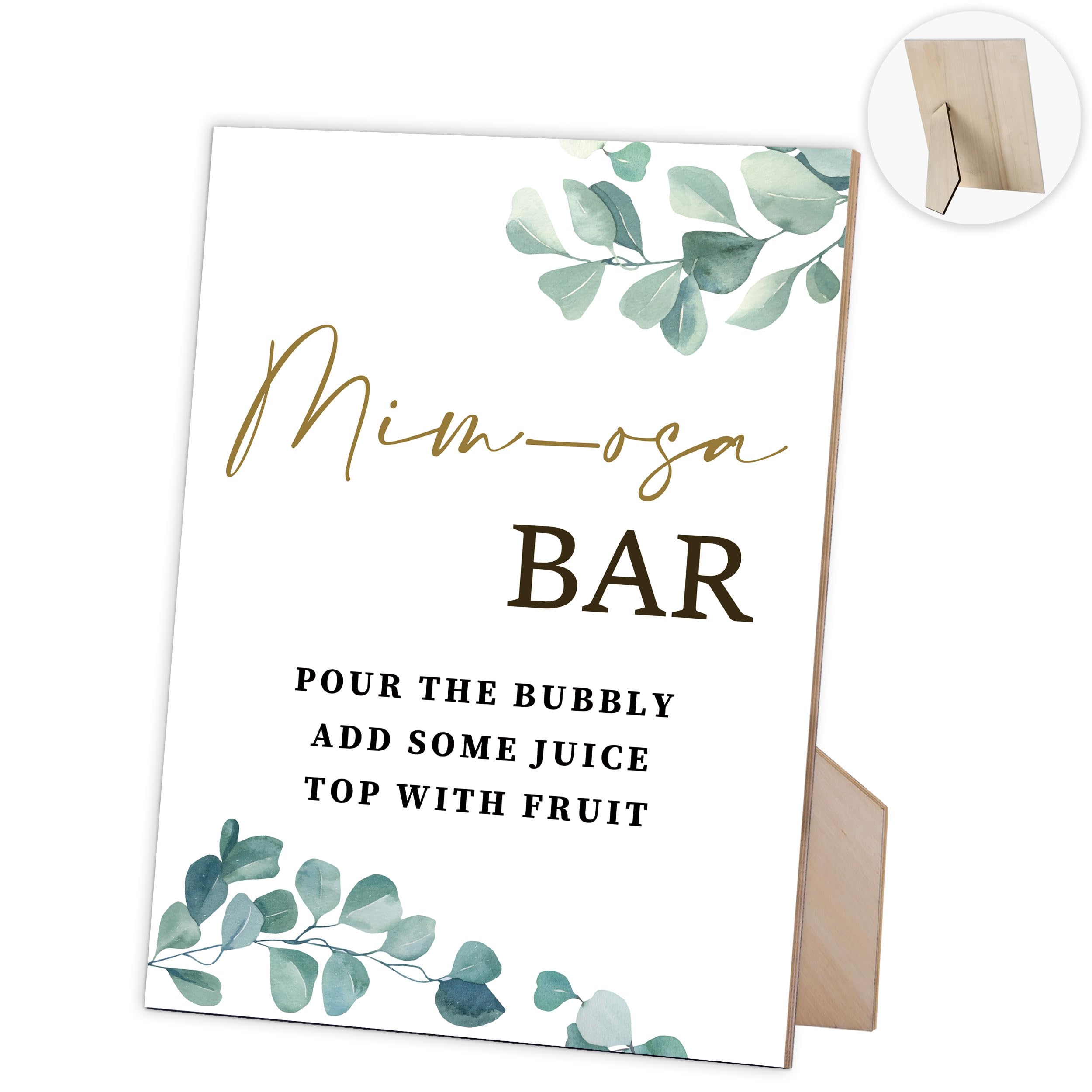 Greenery Eucalyptus Mimosa Bar Sign,Eucalyptus Mimosa Bar Decor,for Wedding Reception & Event Party,Table Centerpieces for Party Event,Bridal Shower Decor,Wedding Party Sign,Wood Signage With Stand,22