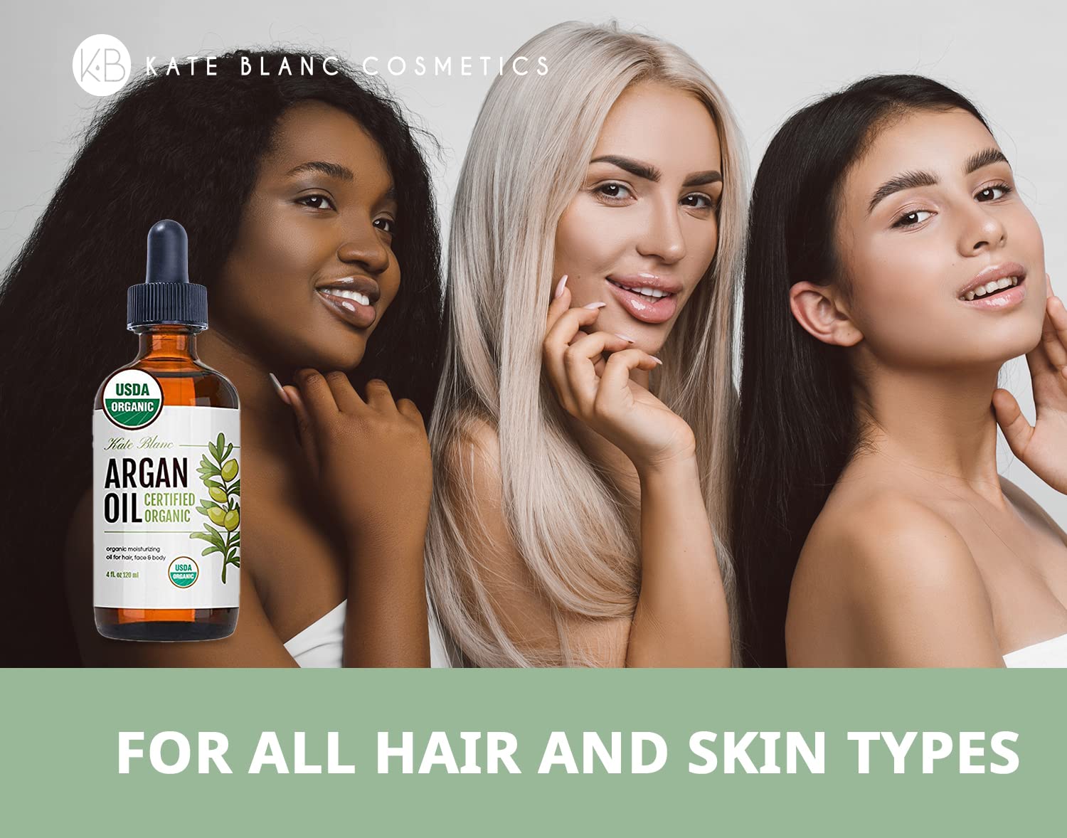 Kate Blanc Cosmetics Argan Oil for Hair, Face & Skin from Morocco. Promotes Hair Growth (4oz, USDA Certified Organic, Cold Pressed & 100% Pure)