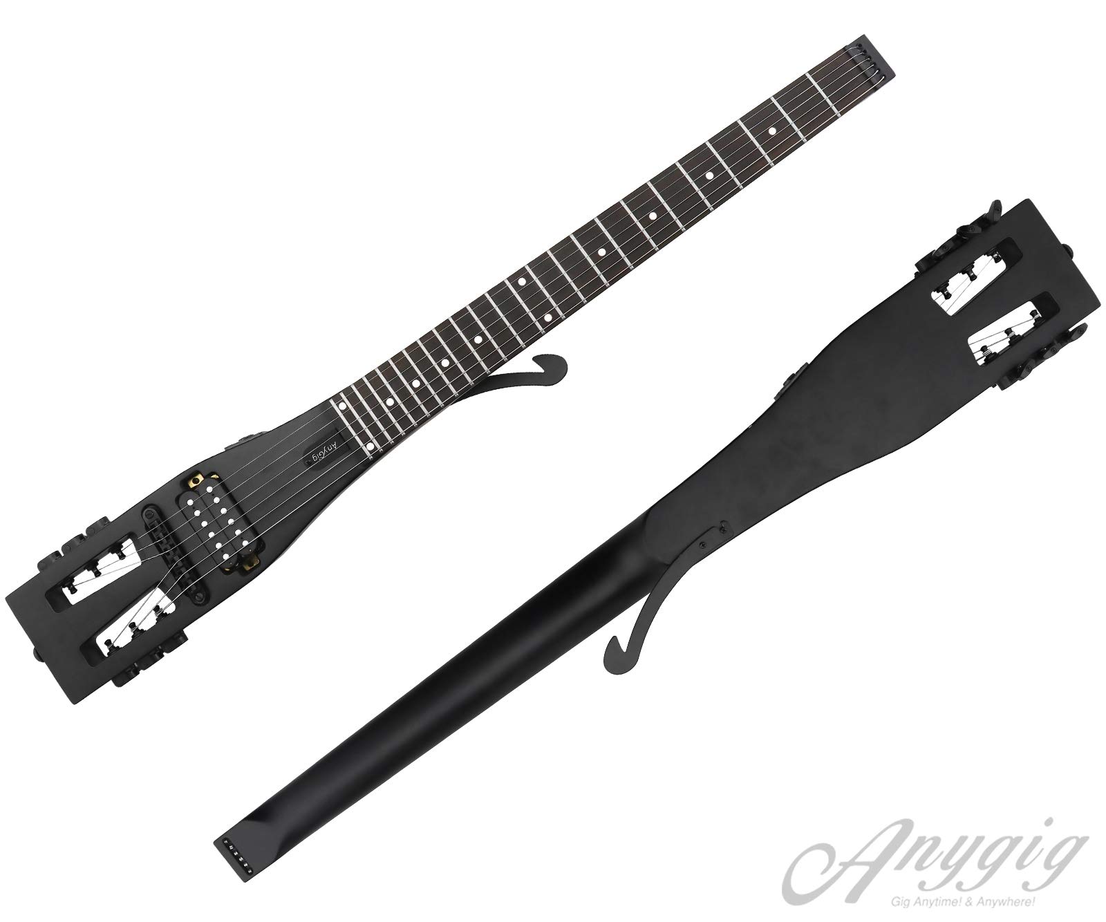 Anygig Electric Guitar Practice Portable Travel 82CM 1.6KG Black Matte 25.5" Full Scale with Gigbag Left Handed