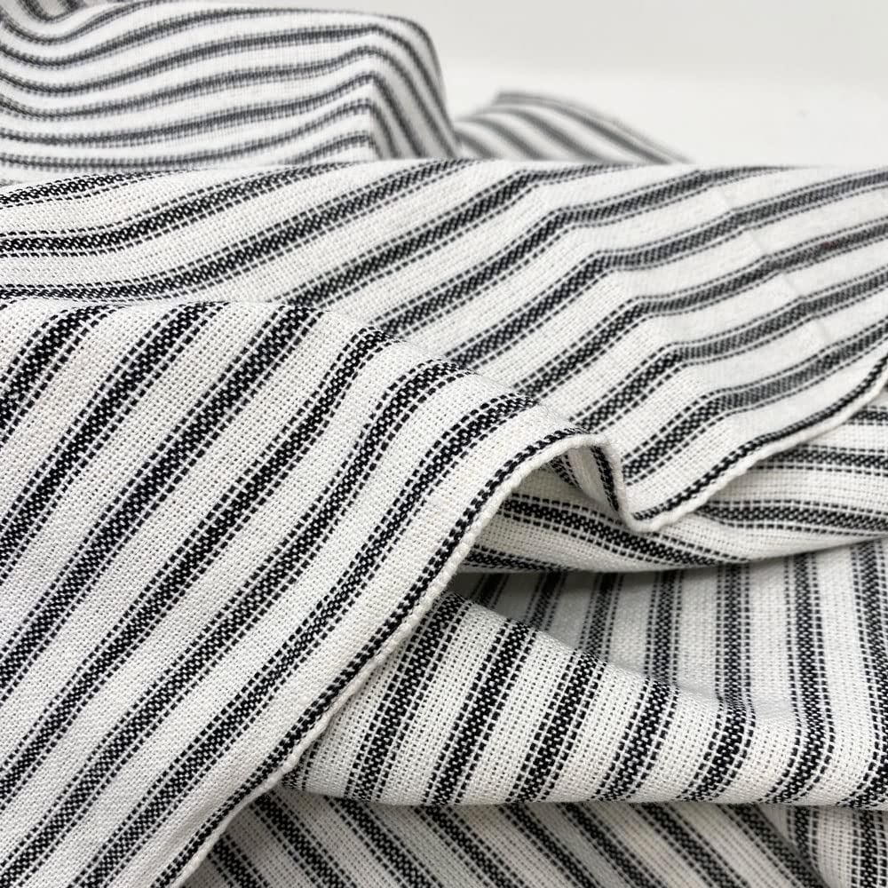 Medium Weight Black White Ticking Stripe Homespun Cotton Fabric by JCS - Sold by The Yard