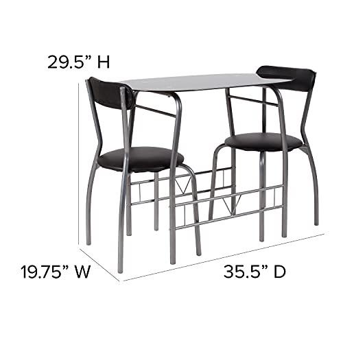 Flash Furniture Sutton 3 Piece Space-Saver Bistro Set with Black Glass Top Table and Black Vinyl Padded Chairs