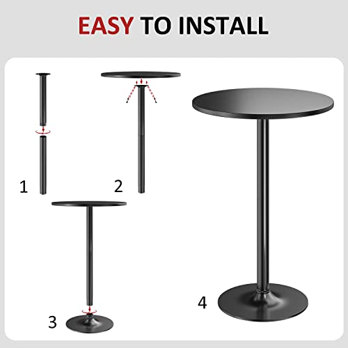 Furmax Bistro Pub Table Round Bar Height Cocktail Table Metal Base MDF Top Obsidian Table with Black Leg 23.8-Inch Top, 39.5-Inch Height (Black)
