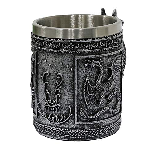 Medieval Roaring Dragon Mug - Dungeons and Dragons Beer Stein Tankard Drink Cup - 14oz Stainless Coffee Mug for GOT Dragon Lovers Collector - Ideal Novelty Gothic Father Day Gift Party Decoration
