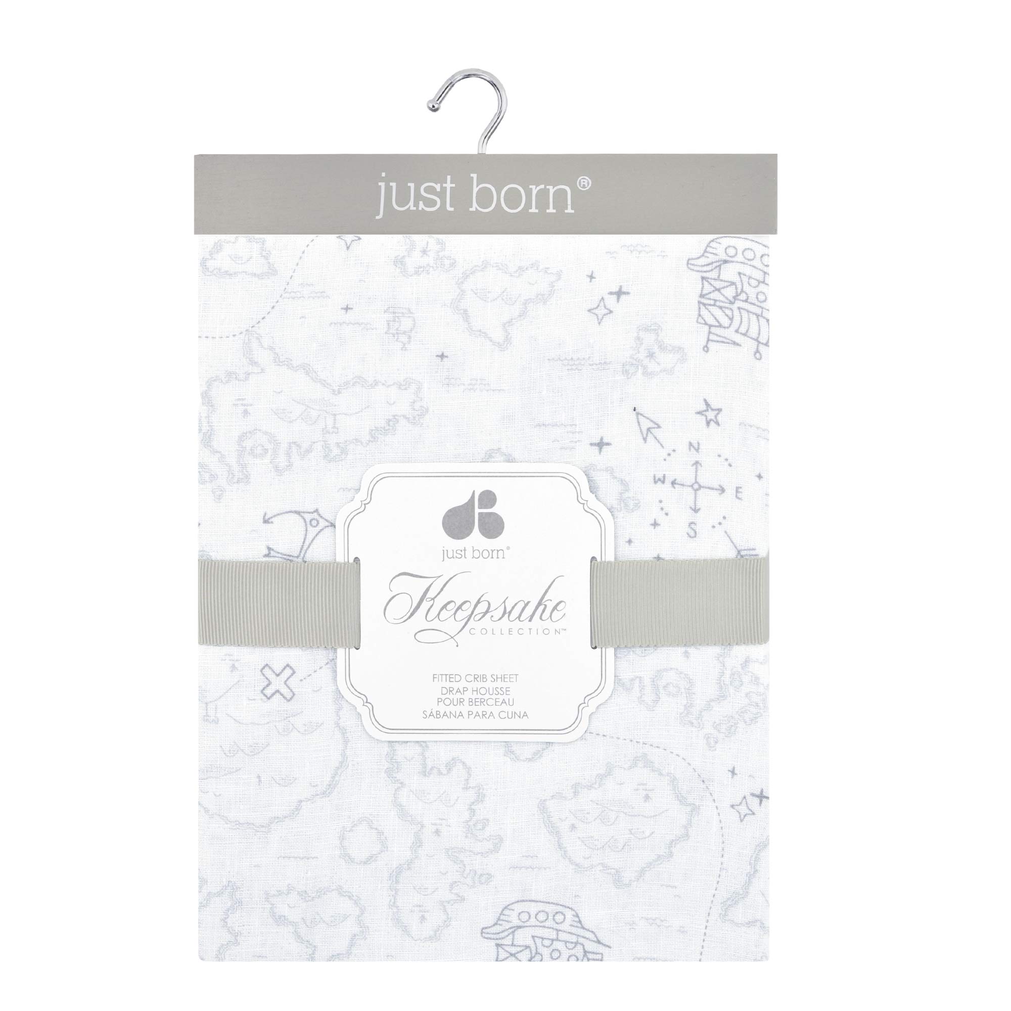 Just Born Boys and Girls Newborn Infant Baby Toddler Nursery 100% Cotton Fitted Bedding Crib Sheet, White/Grey Sail, One Size
