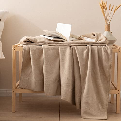 Beoty Lake Cotton Plain Waffle Throw Blanket for Adults and Kids-Soft Breathable 100% Cotton Blanket Modern Minimalism Cozy Cool Blanket for Bed, Couch, Sofa for All Seasons(Beige,Twin 80"x60")