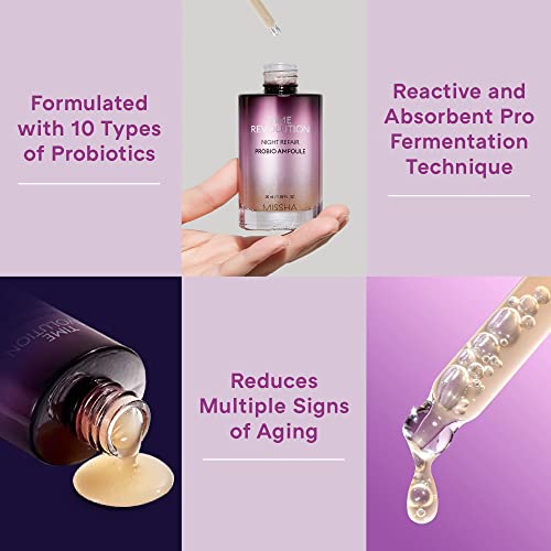MISSHA Time Revolution Night Repair Probio Face Serum Ampoule (1.69 Fl Oz) -Intense Hydration, Probiotic Strength, Clear Complexion, Wrinkle Improvement, and Enhanced Elasticity