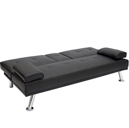 Entertainment Convertible Futon Sofa Bed with Cup Holder Couch Recliner Lounger Sleeper Home Living Room Bedroom Apartment Studio Modern Space Saving Furniture Décor Multifunctional Versatile