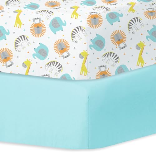 Little Grape Land Crib Sheets for Girls and Boys, 2pk Baby Crib Fitted Sheet for Standard Size Crib and Toddler Mattress, Super Soft Baby Sheet (Safari)