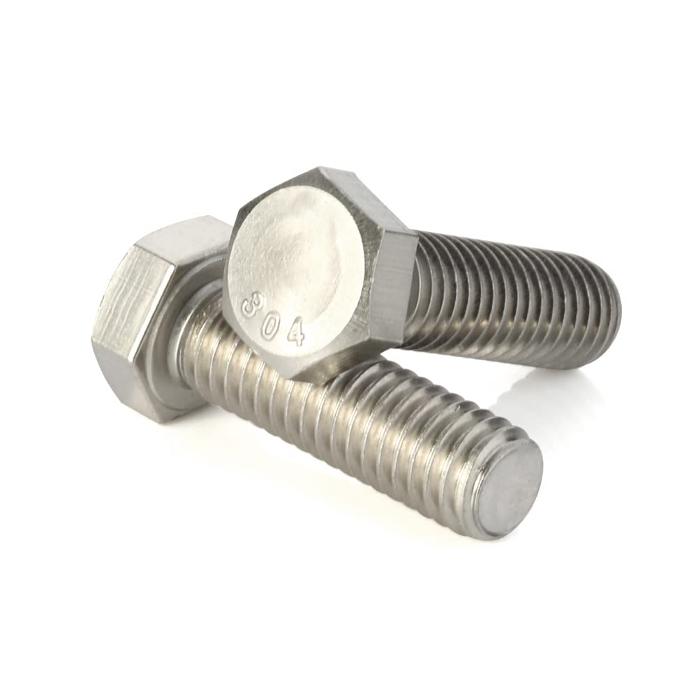 M8-1.25 x 25mm Hex Head Bolts Hexagon Screws, 304 Stainless Steel 18-8, Plain Finish, Fully Threaded, 25 PCS