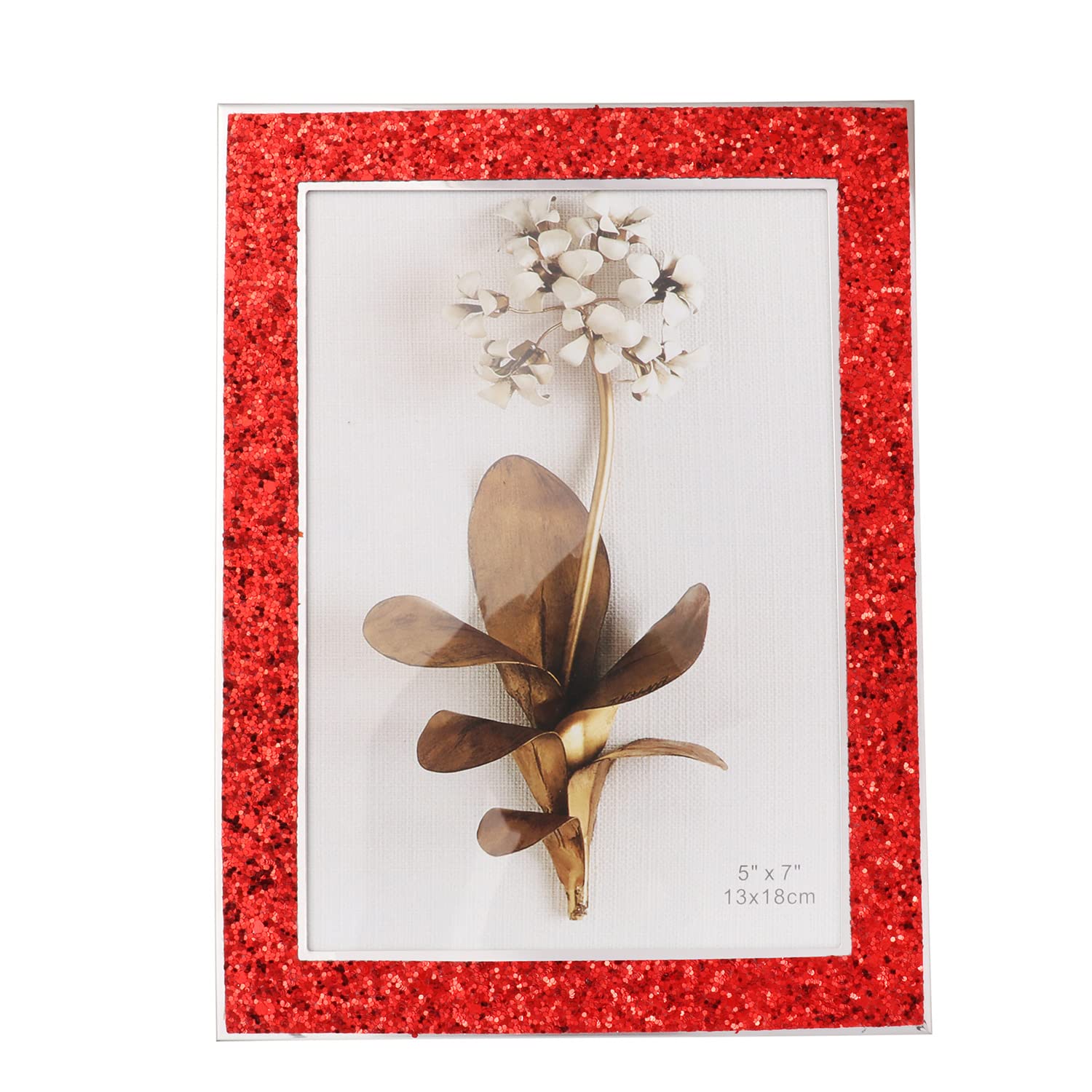 5x7 Picture Frame High-grade Metal Tabletop Photo Frames Smooth Finish Display Pictures Ideal Gift to Family and Friends（Red Glitter）