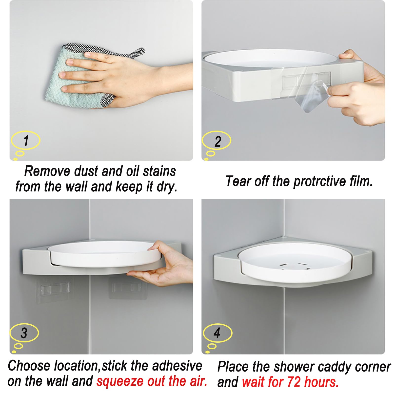 GJFASGF 2 Pack Shower Caddy Corner, 360° Rotate Shower Organizer Shelve, Lazy Susan Organizer Turntable, No Drilling Required Corner Rack, Shelf Storage Basket Wall Mounted for Bathroom Kitchen