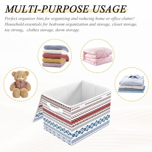 JJoias Ukrainian-folk-print Foldable Fabric Storage Boxes with Lids and Handle, Large Storage Bins for Living Room, Bedroom, Closet, Office