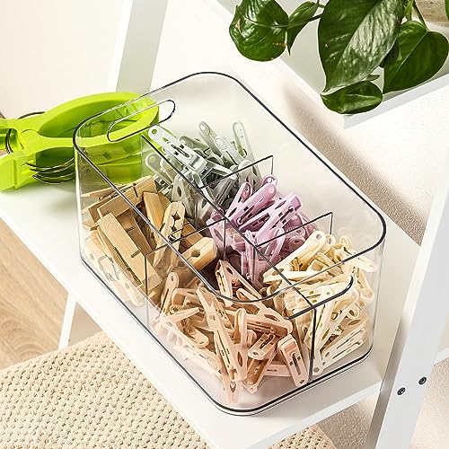 5-Compartment Clear Plastic Bin - Divided Cosmetic Makeup Caddy Organizer - Multiuse Storage Container for Vanity, Bathroom, Kitchen, Pantry, Office, Craft, Utensil, Shower, Cleaning Items, (1 Pack)