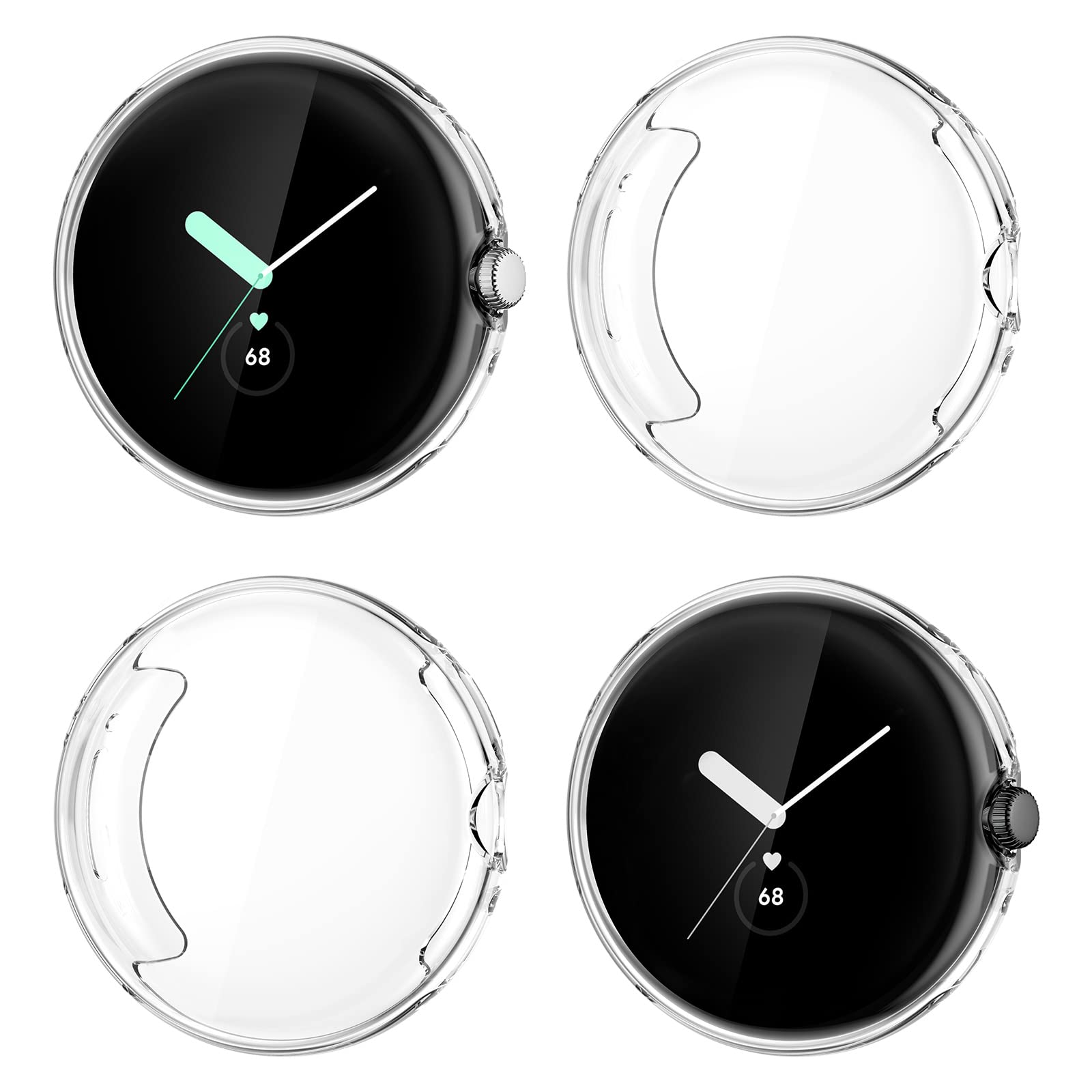 4-Pack Screen Protector Compatible with Google Pixel Watch 2 (2023) / Pixel Watch, NANW Soft TPU Rugged Bumper Case Cover All-Around Protective Plated Bumper Shell Accessories for Pixel Smartwatch