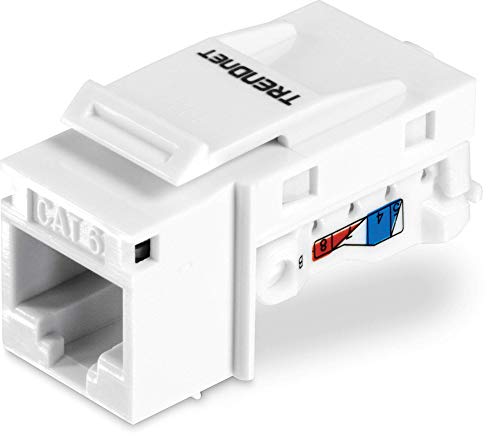 TRENDnet Cat6 Keystone Jack, 25-Pack Bundle, 90° Angle Termination, Compatible with Cat5, Cat5e, Cat6 Cabling, Color-Coded Labeling, Gold-Plated Contacts, Tool-Less Design, White, TC-K25C6