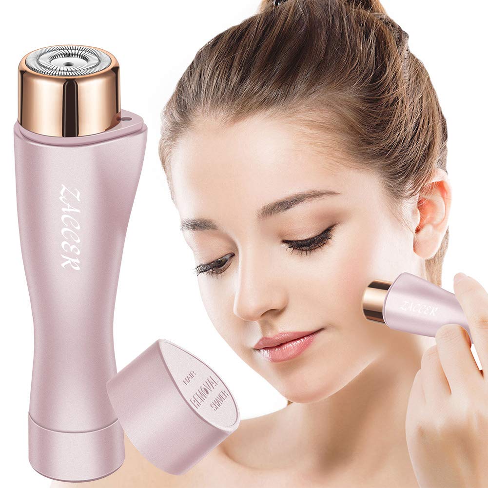Facial Hair Remover ZACCER Painless Hair Removal for Women Waterproof Shaver Razor with LED Light (Rose)