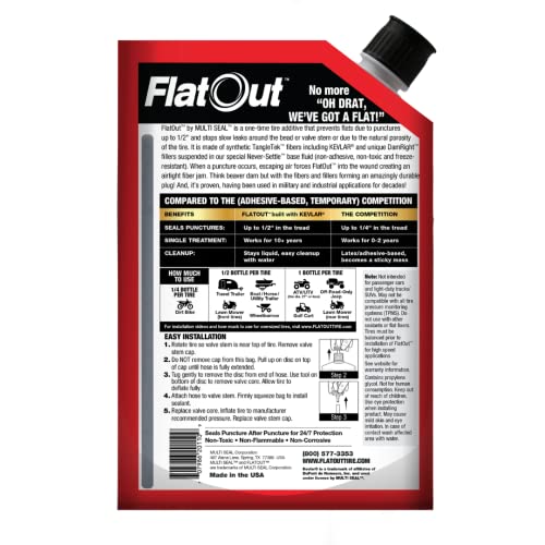 FlatOut Tire Sealant Sportsman Formula - Prevent Flat Tires, Seal Leaks, Contains Kevlar, 32-Ounce Bottle, 4-Pack