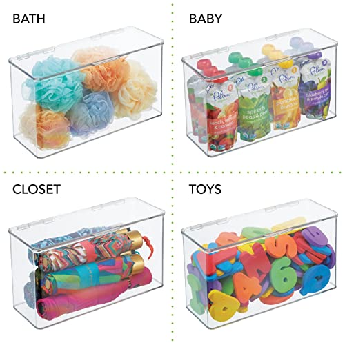 mDesign Kitchen Pantry and Fridge Storage Organizer Box Containers with Hinged Lid for Shelves and Cabinets - Holds Food, Snacks, Seasonings, and Utensils - Lumiere Collection - 2 Pack - Clear