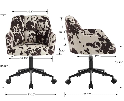 RIVOVA Modern Velvet Office Desk Chair with Armrest, Height Adjustable Wide Seat Computer Task Chair for Home Office, Mid Back Accent Chair, Cow