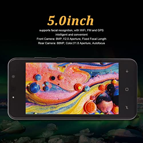 5.0Inch Unlocked Smartphone, 2GB RAM 16GB ROM, Support Face Recognition/WiFi/BT/FM/GPS, 8MP Front 8MP Rear Camera, 2G 3G Cell Phone for Android 10.1 (Black)