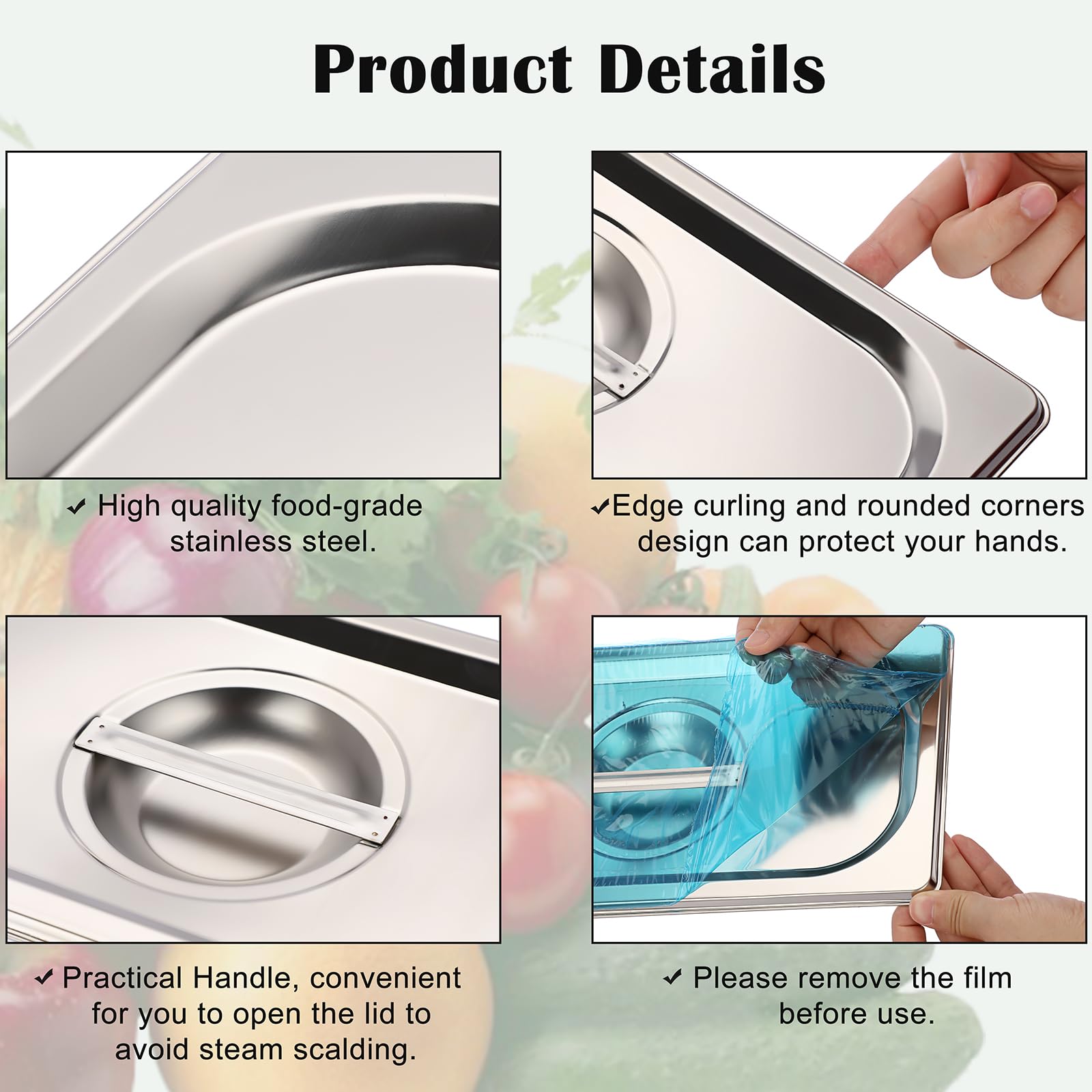 BSTKEY 10 Pack 1/3 Steam Table Pan Covers Stainless Steel Hotel Pan Lid with Handle, Catering Food Pan Cover,Hotel Pan Cover