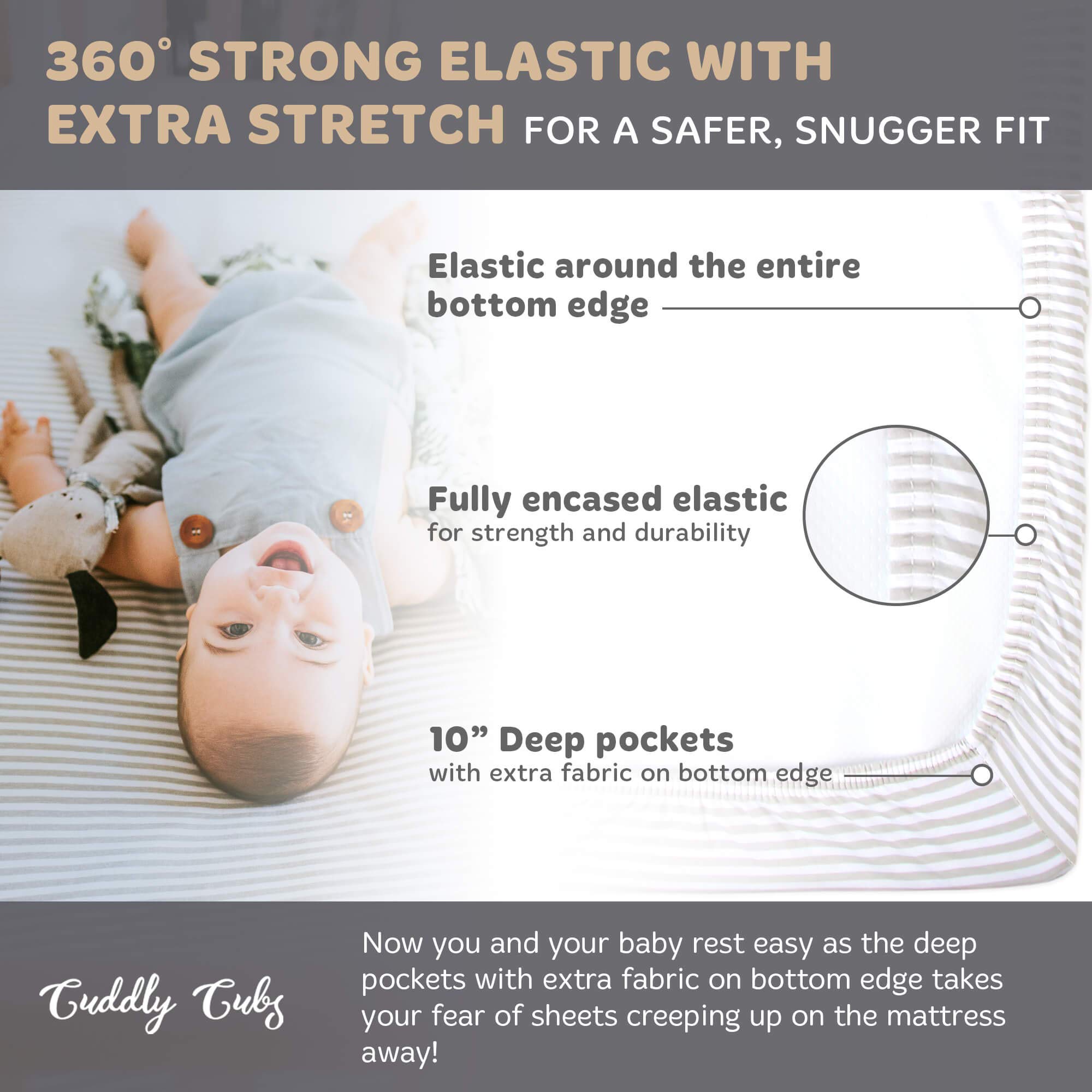 Cuddly Cubs Fitted Crib Sheets Set – 2 Pack – Jersey Cotton Crib Mattress Sheets for Baby Boy, Girl Crib – Grey Stripes, Sheep Toddler Bed Sheets – Fits on Standard 28 x 52 Crib and Toddler Mattress