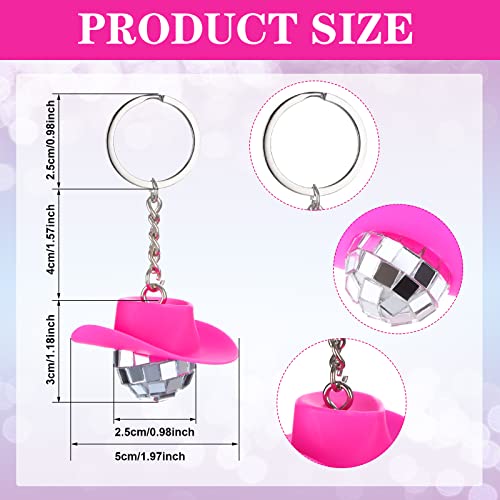 Alabelleza 18pcs Cowboy Hat Disco Ball Keychain Pink Hat Disco Ball Decorations Mini Disco Ball Ornaments Disco Ball Party Decorations Cowgirl Accessories
