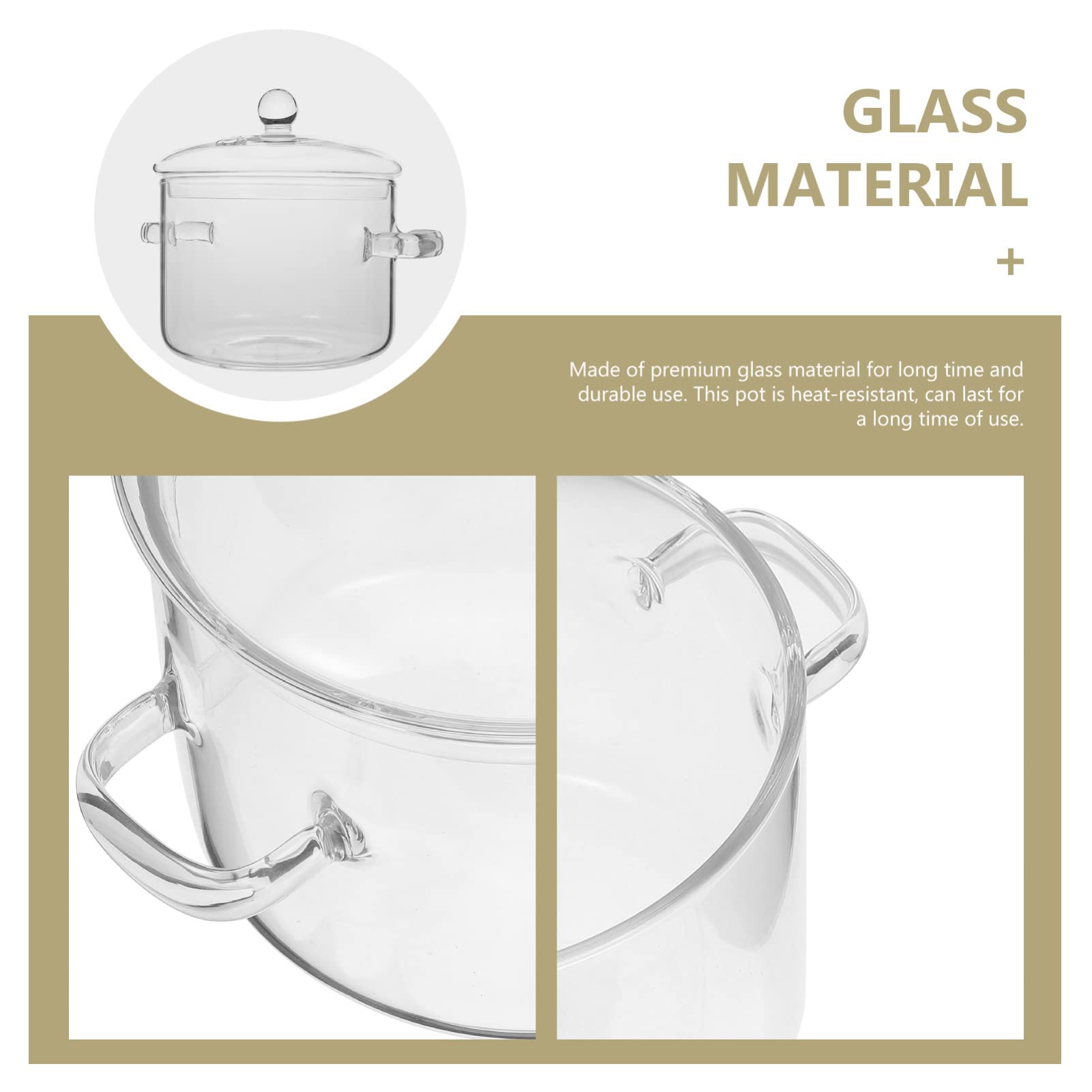 64 oz Glass Pots For Cooking On Stove Soup Pot Glass Saucepan With Covers Stovetop Cooking Pot Noodle Cooker Pot With Double Handle For Pasta Noodle Milk 1900ml