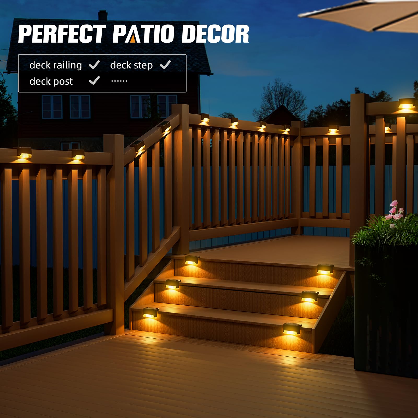 APONUO Solar Deck Lights 16 Pcs, Solar Step Lights Outdoor Waterproof Led Solar Fence Lamp for Steps,Fence,Deck,Railing and Stairs (Warm White)
