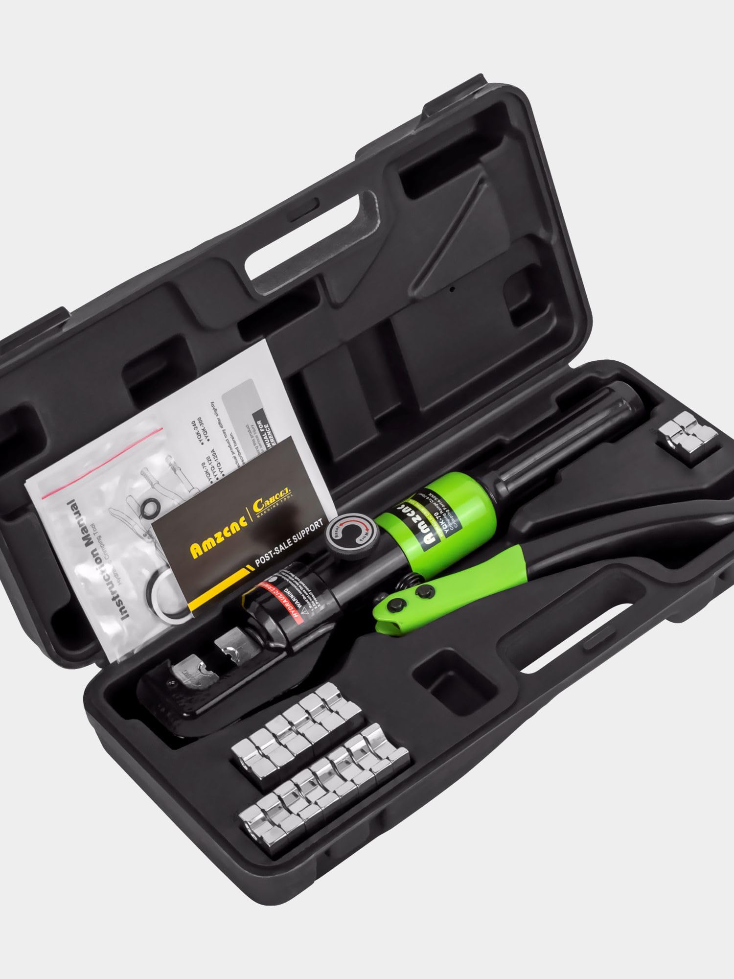 AMZCNC 10 Tons Hydraulic Wire Battery Cable Lug Terminal Crimper Crimping Tool With 9 Pairs of Dies