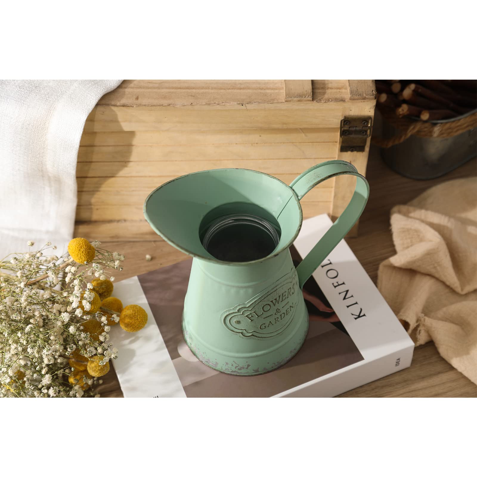 APSOONSELL Shabby Chic Rustic Style Metal Jug Pitcher Flower Vase Watering Can for Home Garden Decoration Large