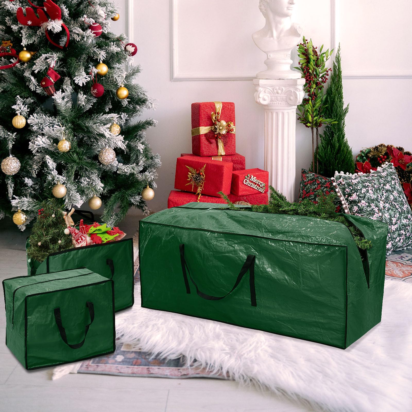 RICHIE Christmas Tree Storage Bag 9 ft, Fits Up to 9 Foot Artificial Trees, Plastic Water Resist Xmas Tree Bag, Reinforced Handles & Zippered & Durable, Holiday Decoration Storage Bags, Red